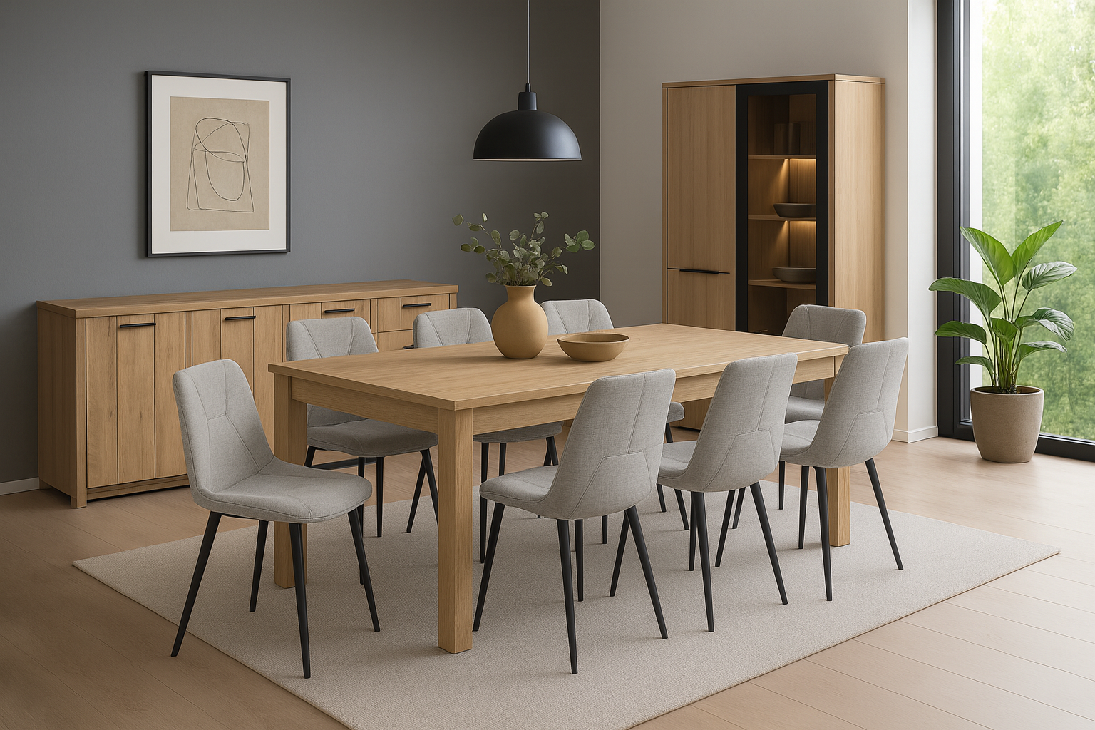 MLM - Eetkamer set Nantes – tafel, vitrinekast en dressoir - licht eik ...